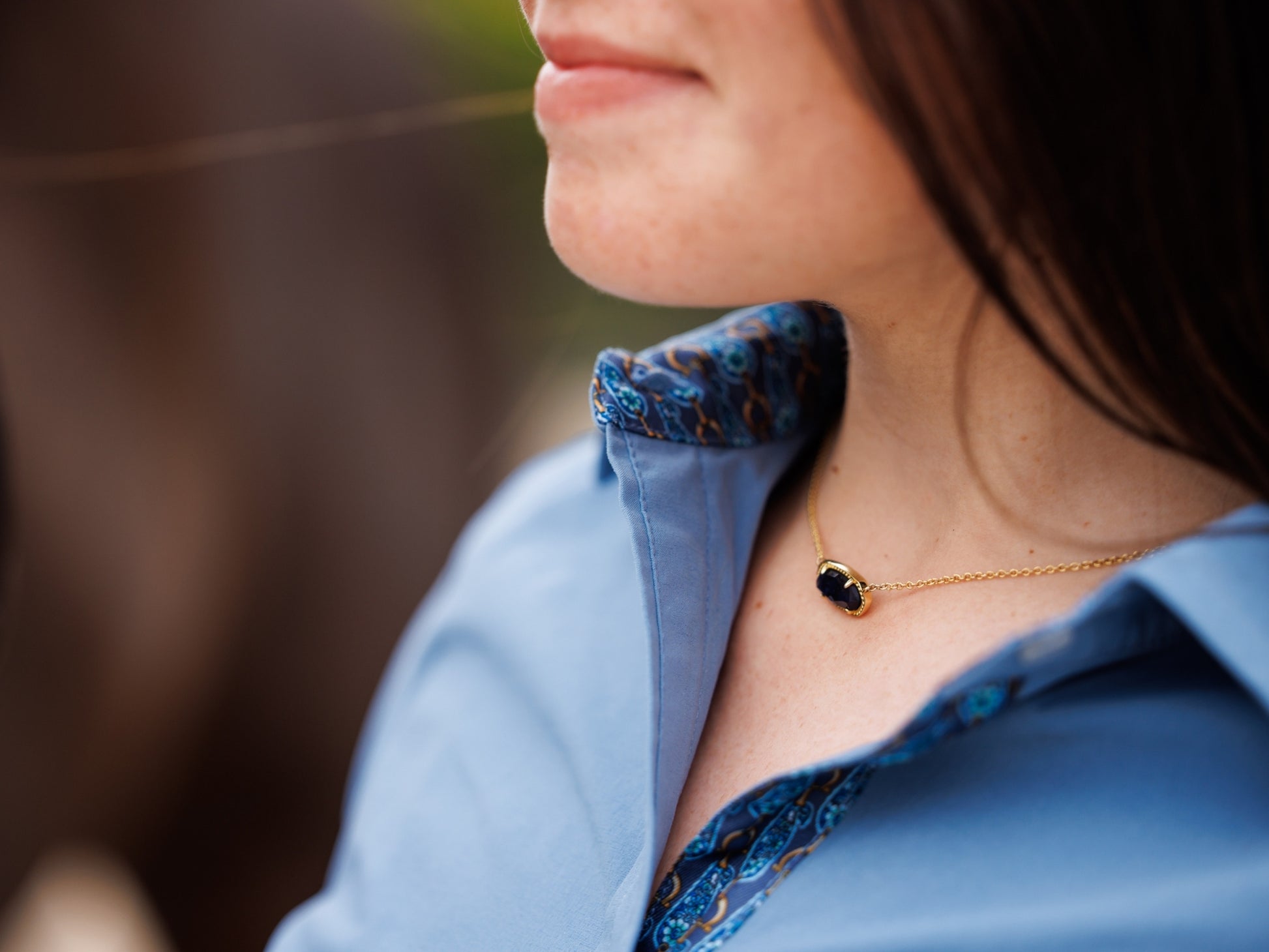 Dora II Schooling Shirt - Blue with Golden Snaffle Trim – Essex Classics
