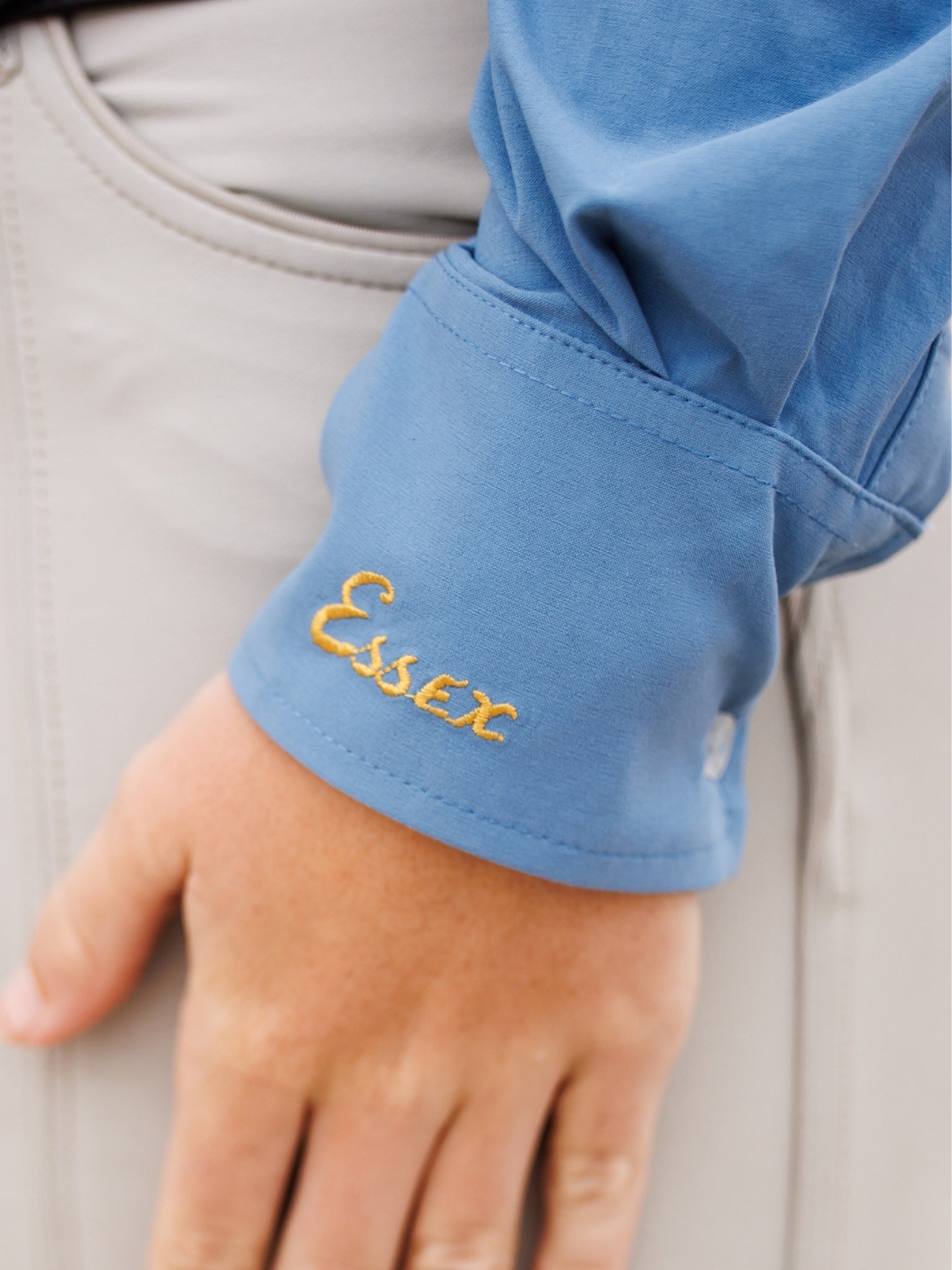 Dora II Schooling Shirt - Blue with Golden Snaffle Trim – Essex Classics