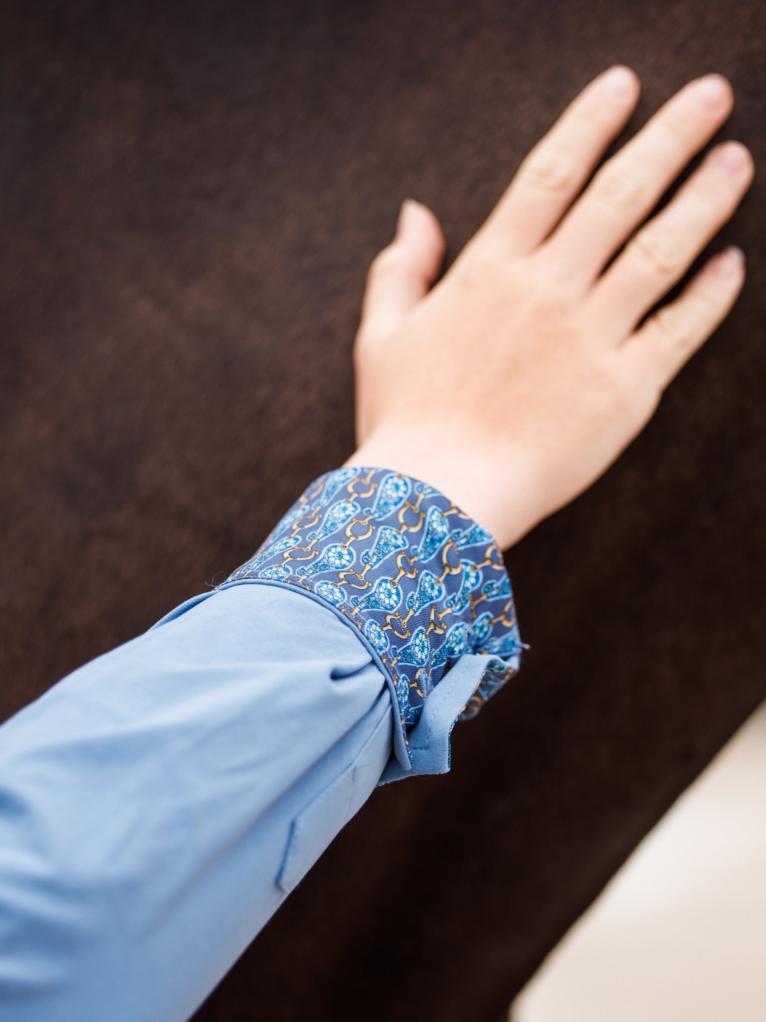 Dora II Schooling Shirt - Blue with Golden Snaffle Trim – Essex Classics